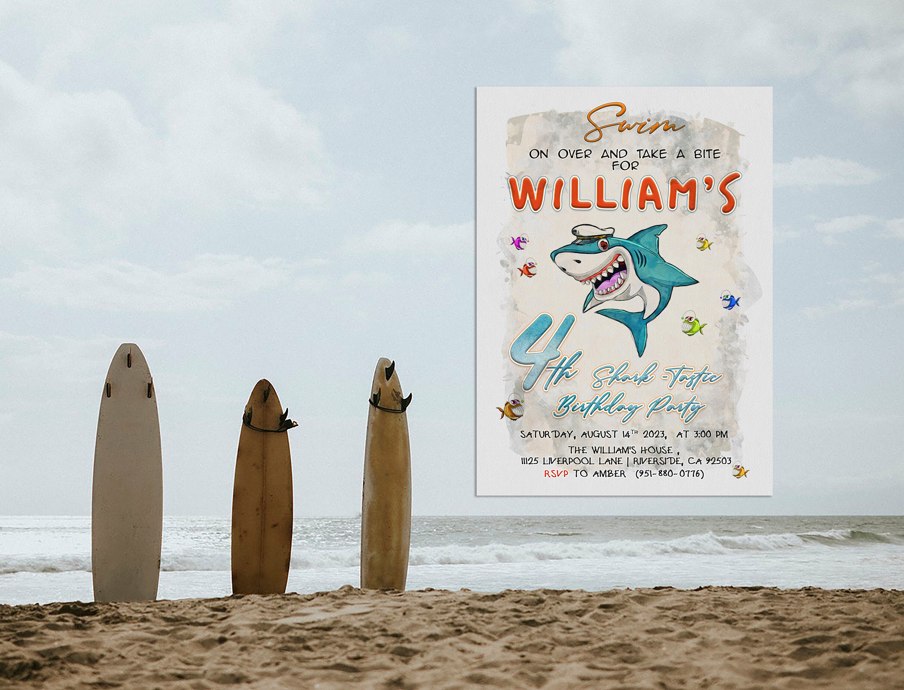 Boy Shark Birthday Invitation Baby Boy Birthday Invitation Cute Shark ...