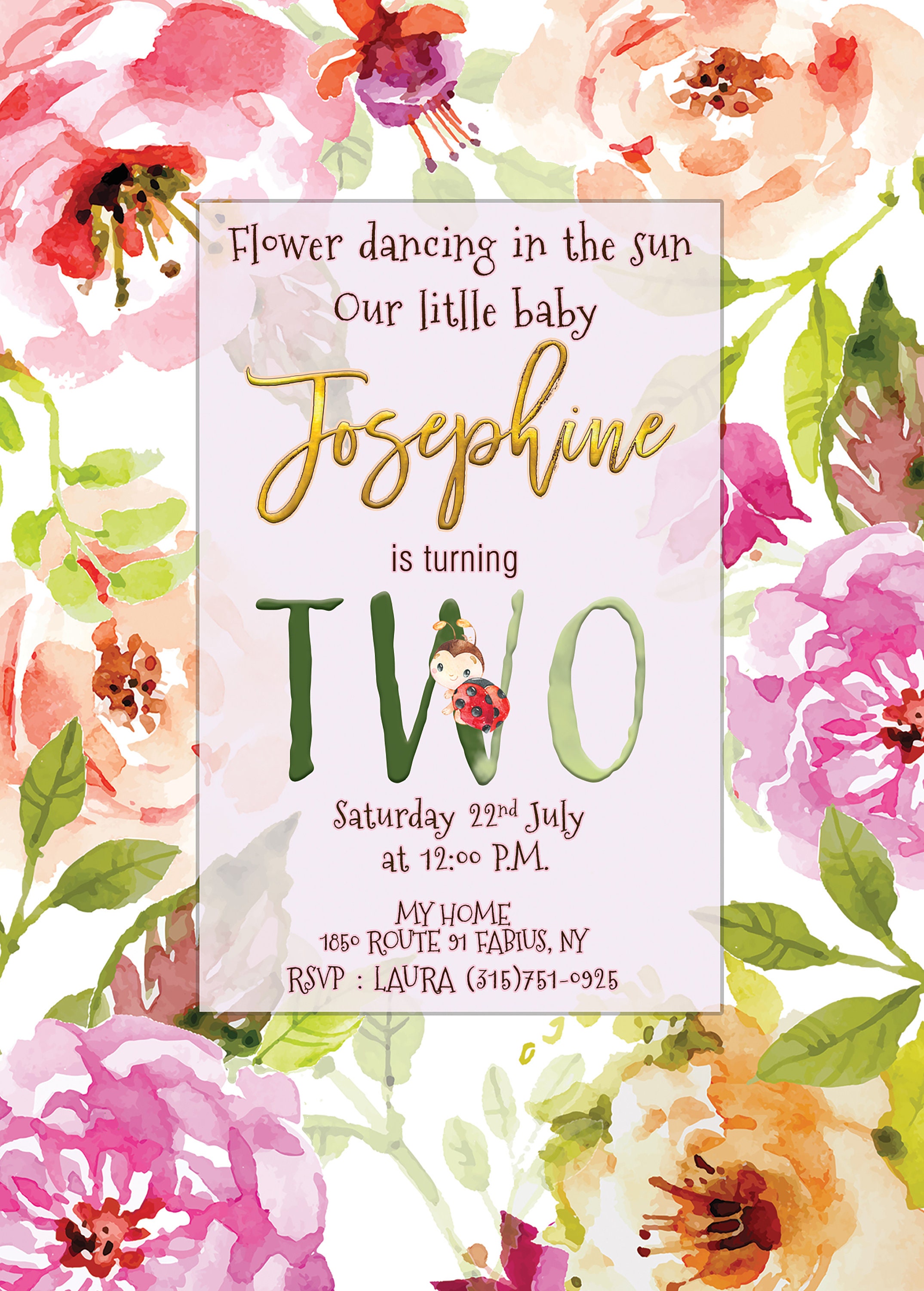 Floral Garden First Birthday Invitation, Girls Birthday (digital ...