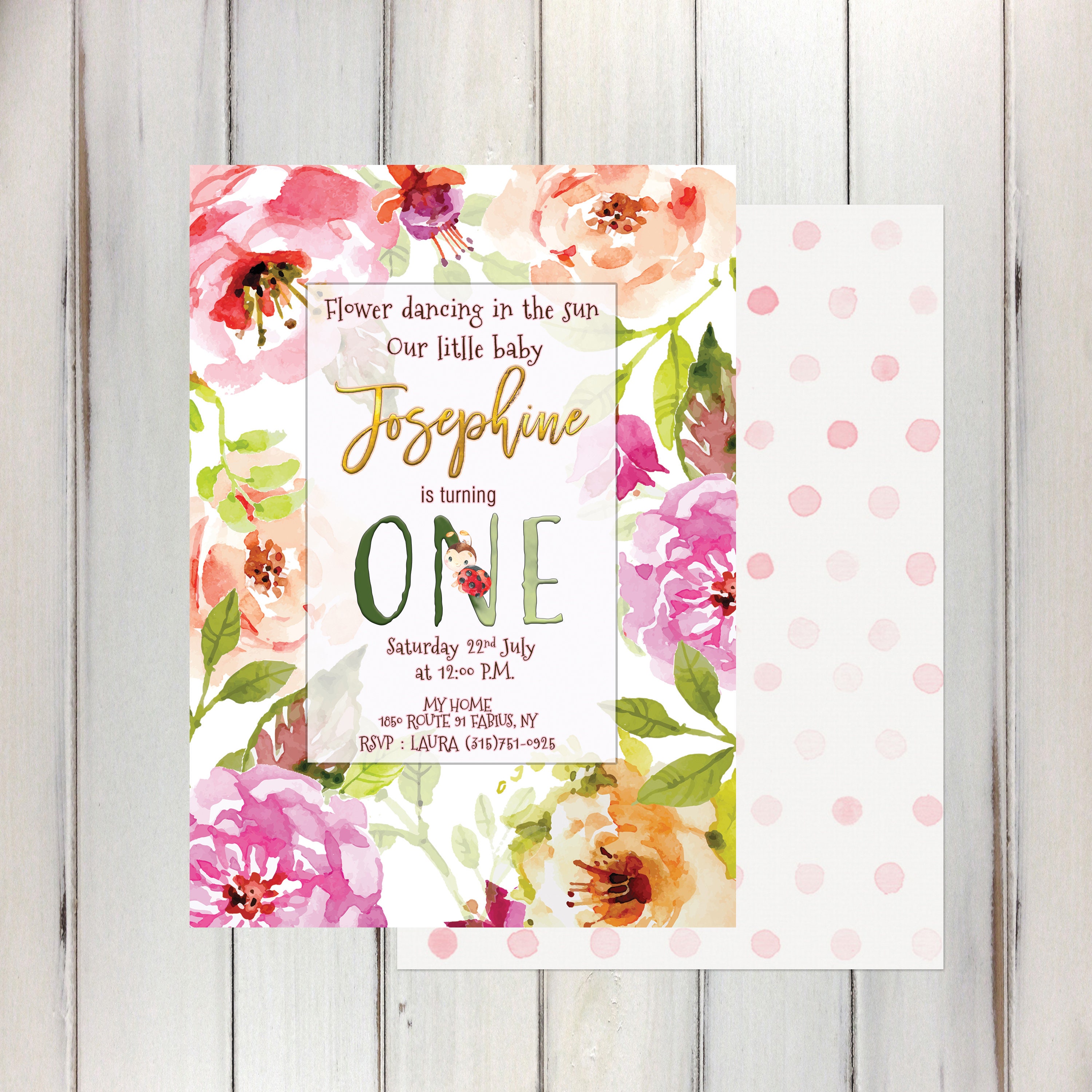 Floral Garden First Birthday Invitation, Girls Birthday (digital ...