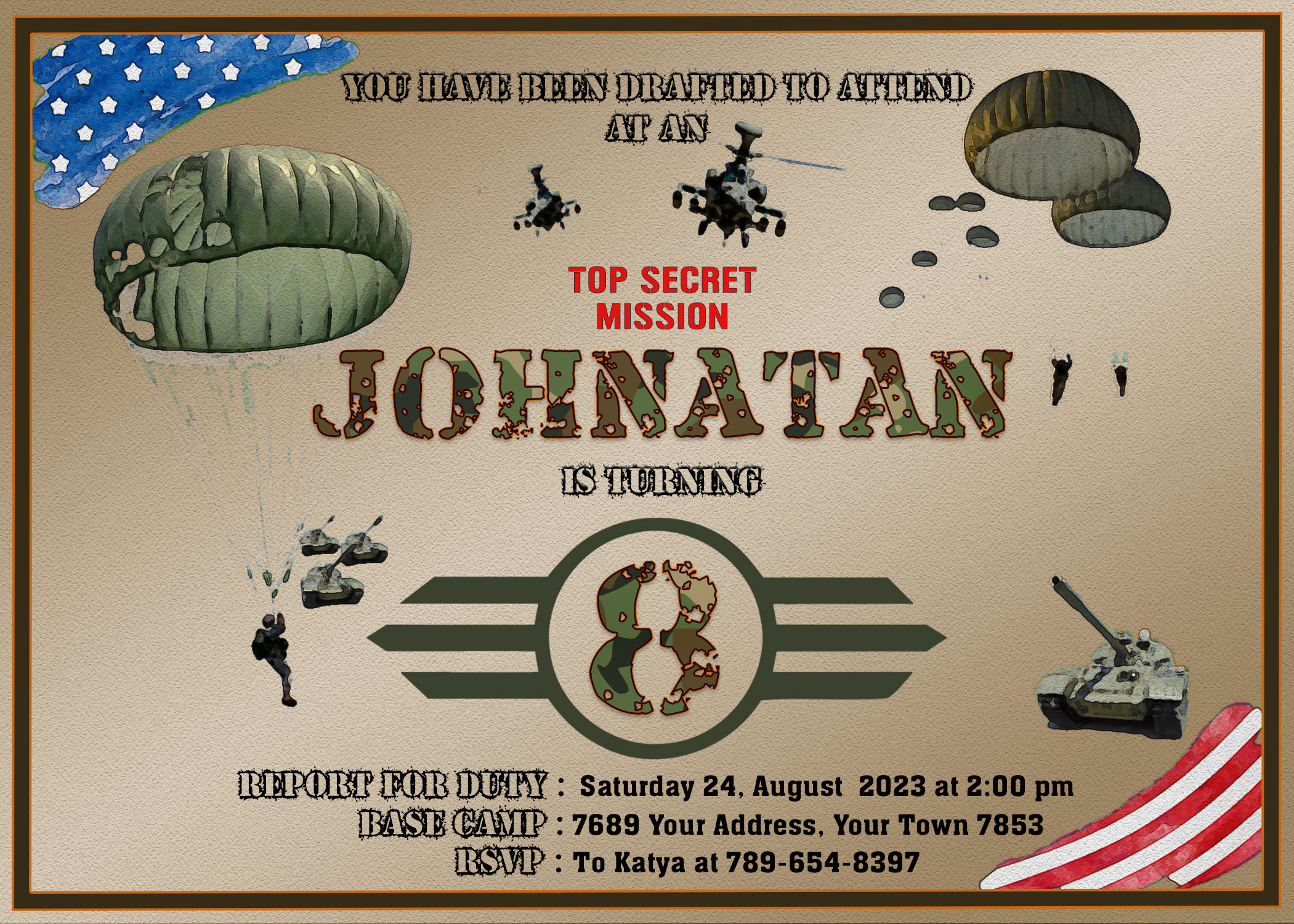 Editable Military Party Invitations. Army Birthday Invitation. Soldier ...