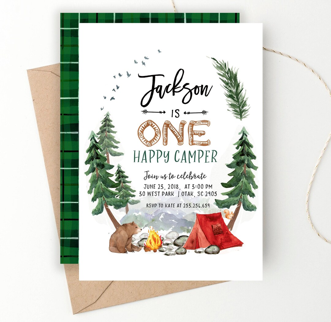 Camp Out Birthday Invitation, Camping Kids Invite, - Etsy