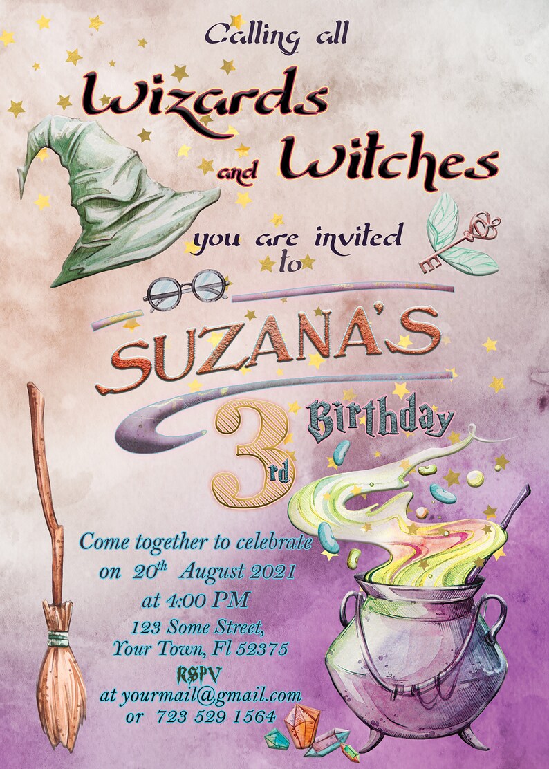 Wizard Birthday Invitation, Magic Party, Witches & Wizards, Boy and ...