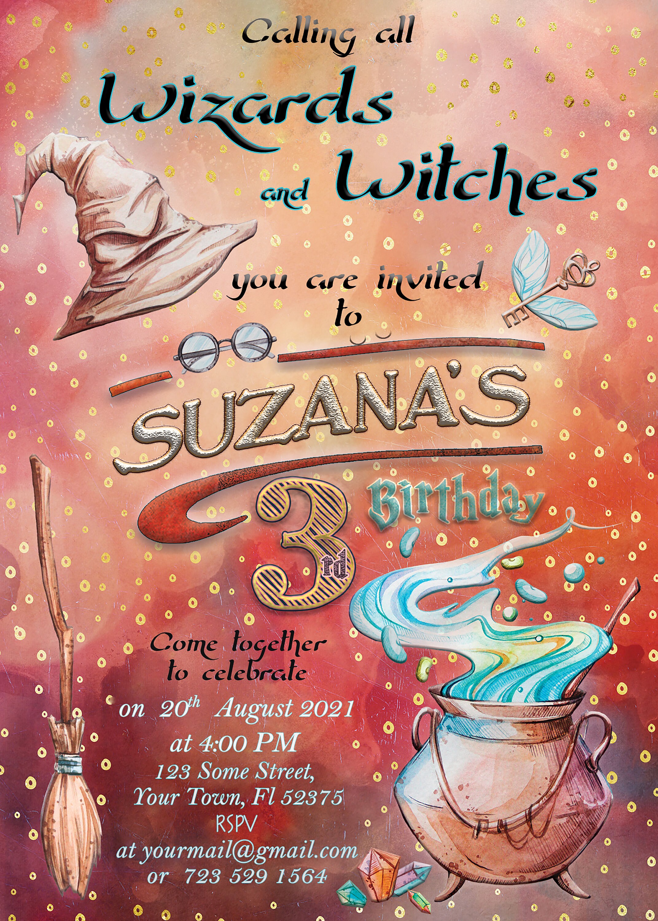 Wizard Birthday Invitation, Magic Party, Witches & Wizards, Boy and ...