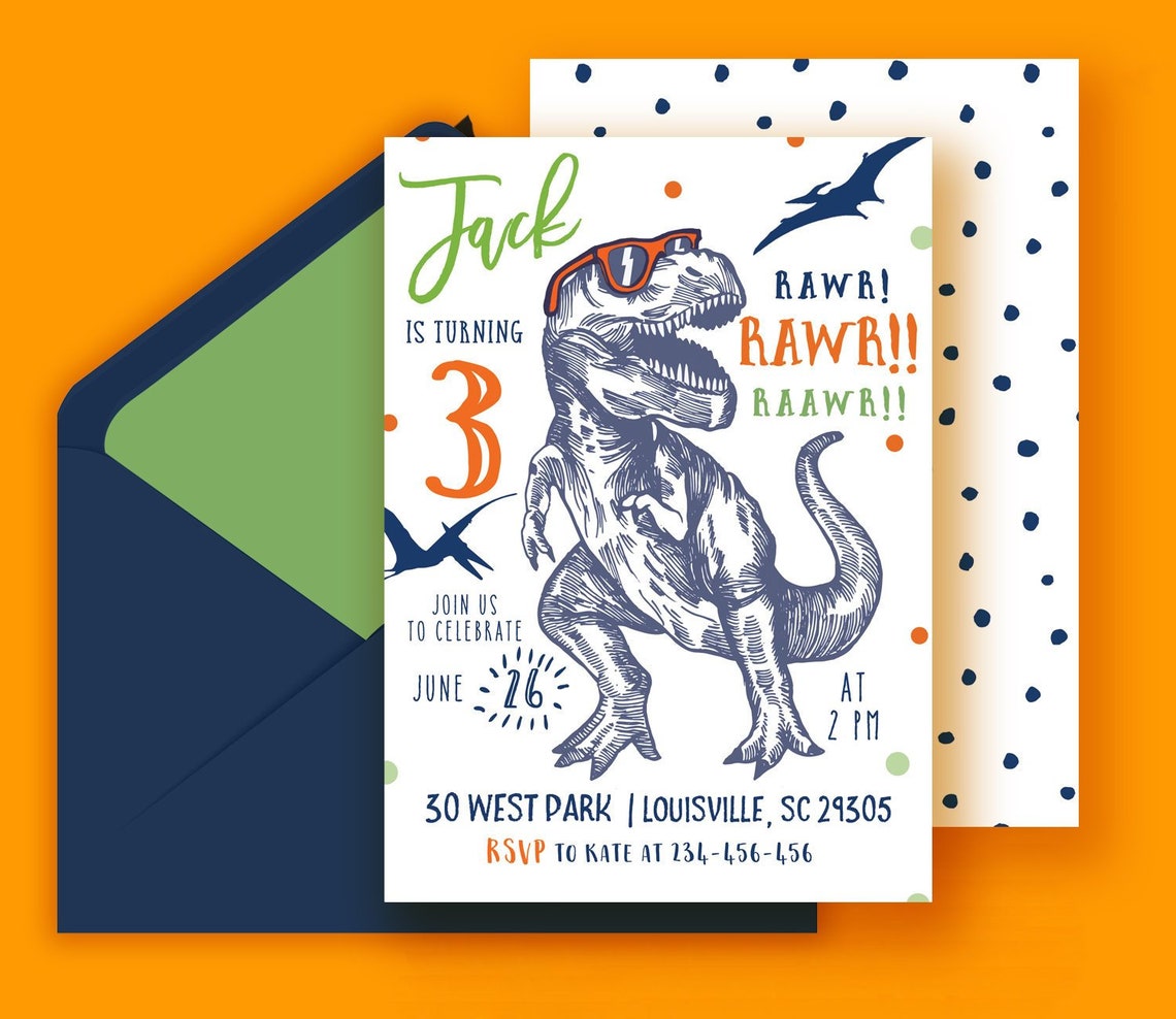 Dinosaur Birthday Invitation | Dinosaurs Invitation| Reptile Birthday ...