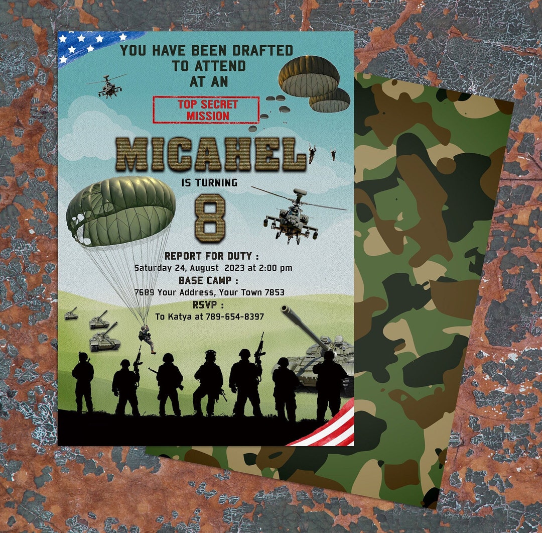 Editable Military Party Invitations. Army Birthday Invitation. Soldier ...