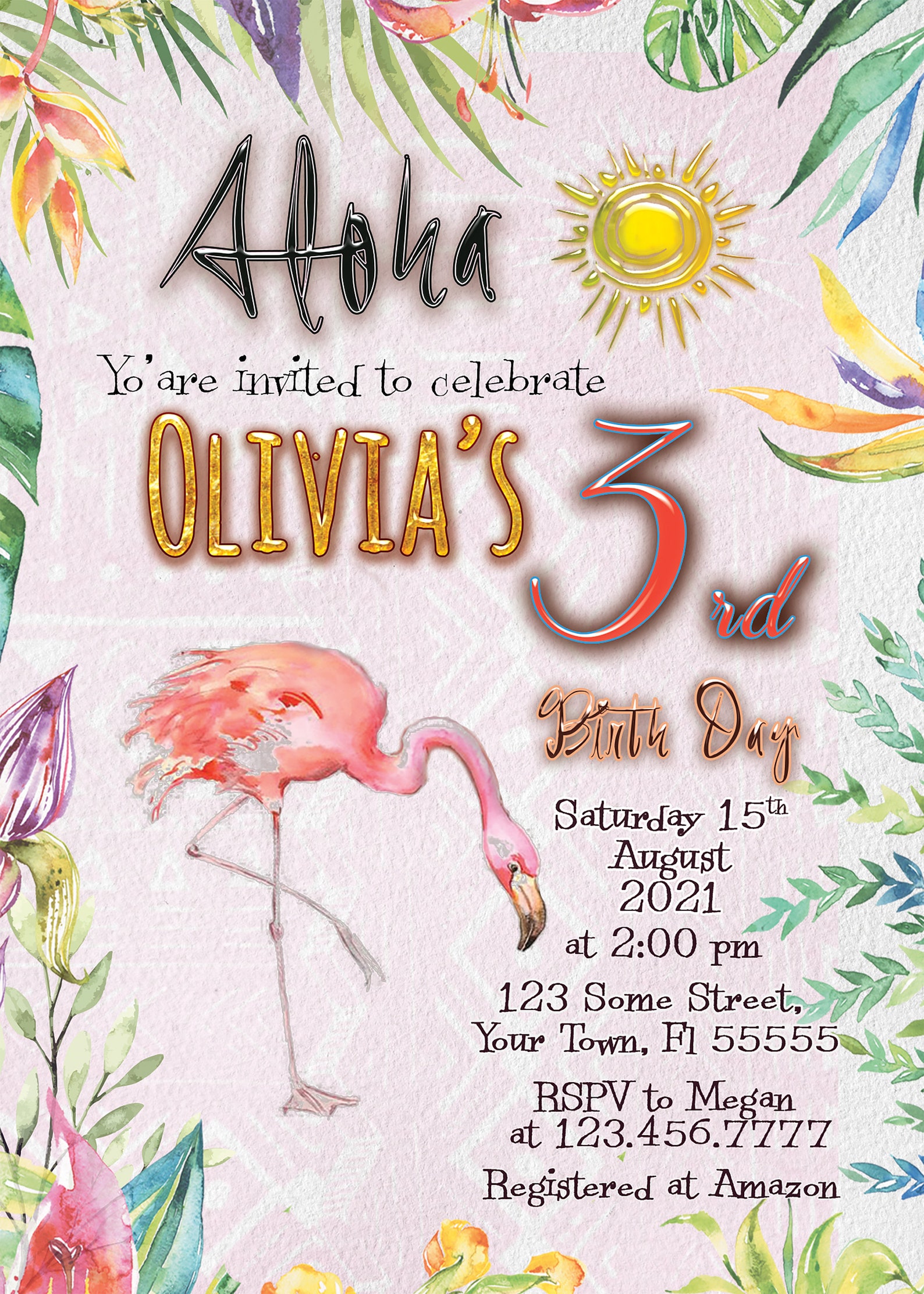 Flamingo Invitation, Flamingo Birthday Invitation, Flamingo Party ...