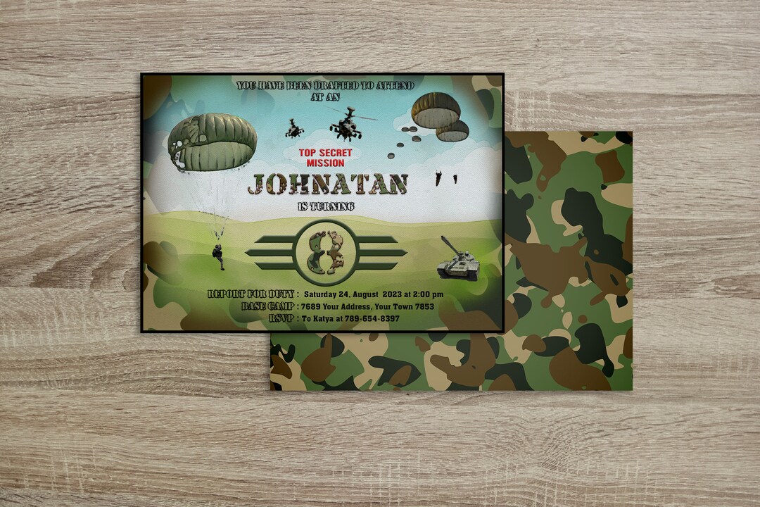 Editable Military Party Invitations. Army Birthday Invitation. - Etsy