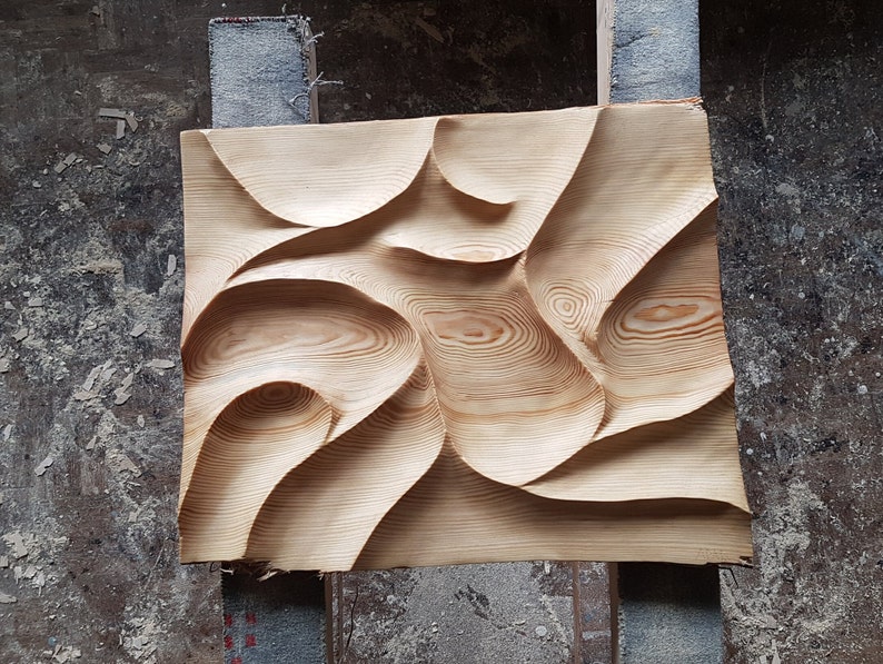 Modern WAVY WOODEN PINE Wave Art Deco Wallhanging Geometric Home Relief ...