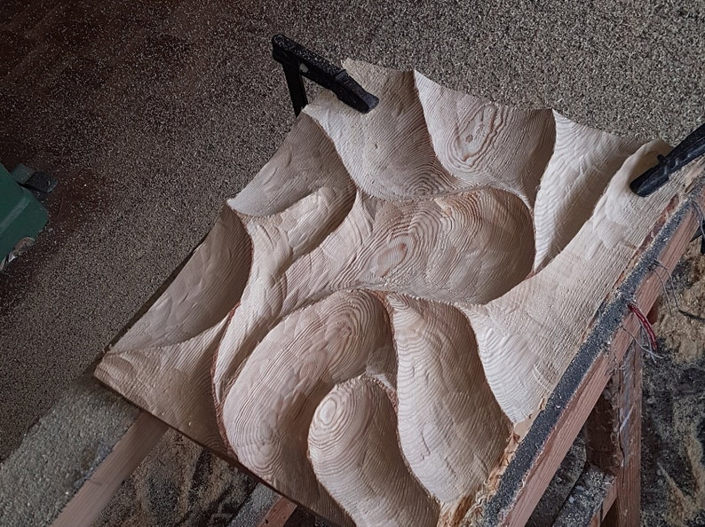 Modern WAVY WOODEN PINE Wave Art Deco Wallhanging Geometric Home Relief ...