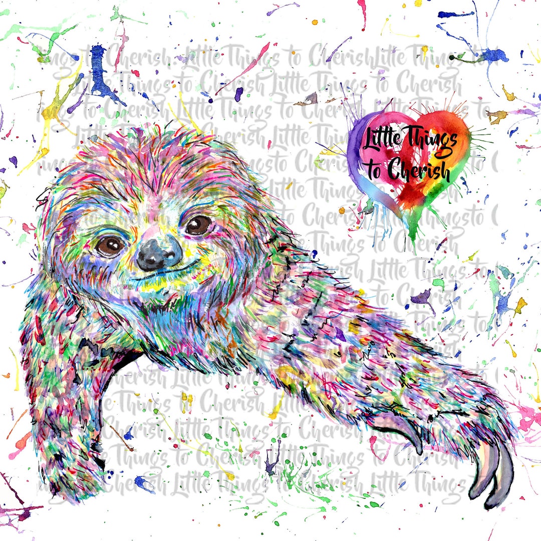 Watercolour Sloth Clipart Sloth Graphics Rainbow Sloth PNG - Etsy