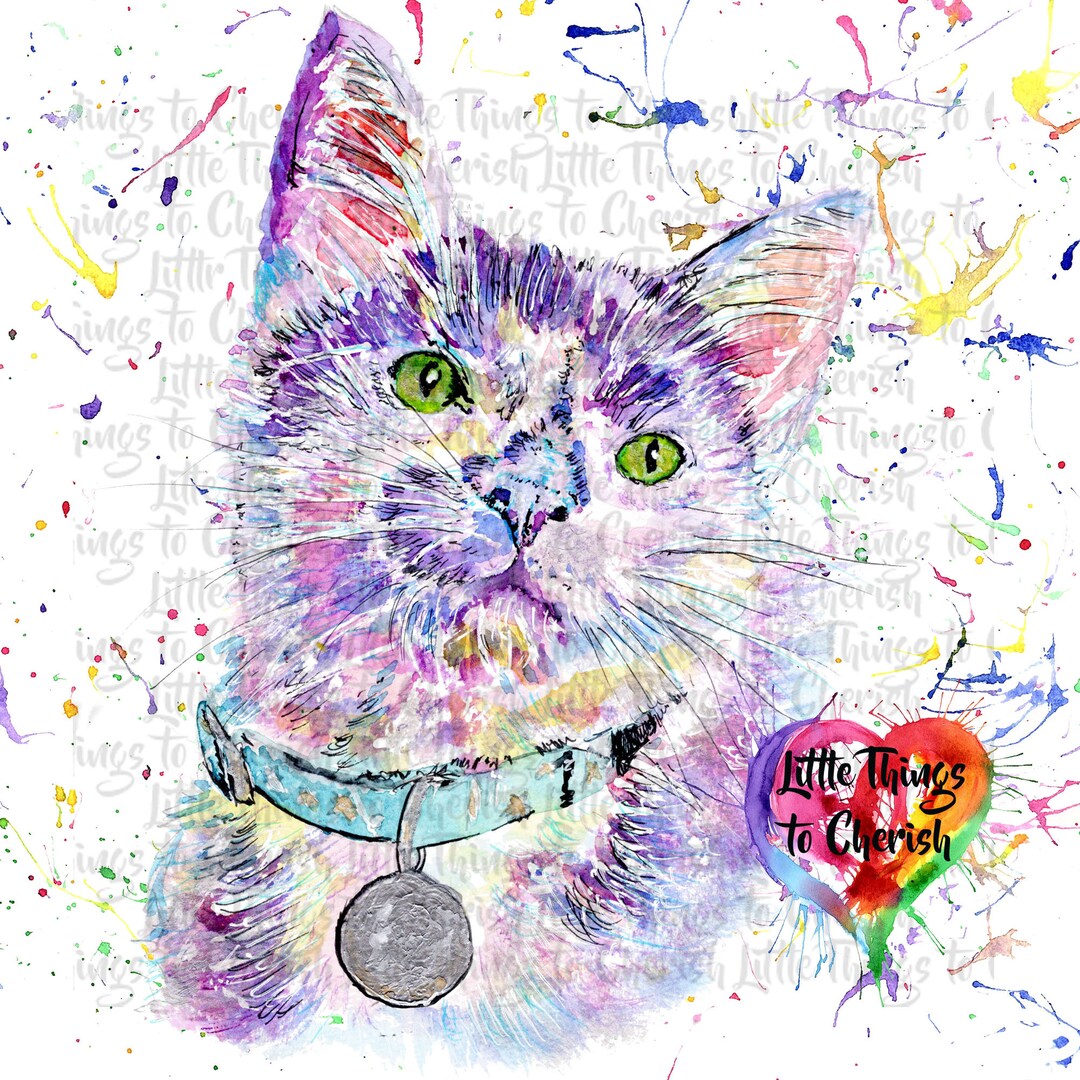 Cute Watercolour Cat Clipart Cat Graphics Rainbow Cat Clip Art Png ...