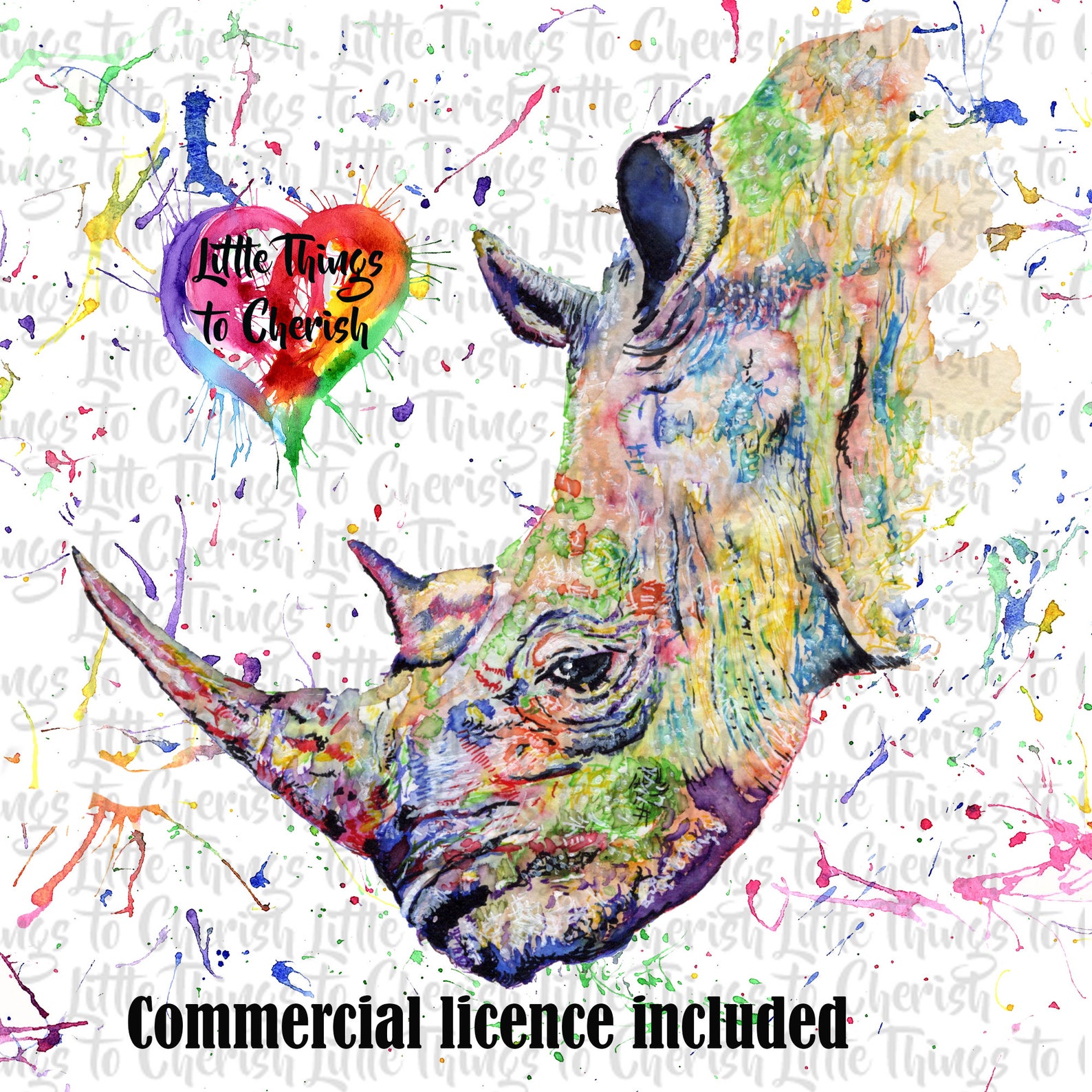 Rhino Clipart Rhino Graphics Rainbow Rhino Clip Art | Etsy