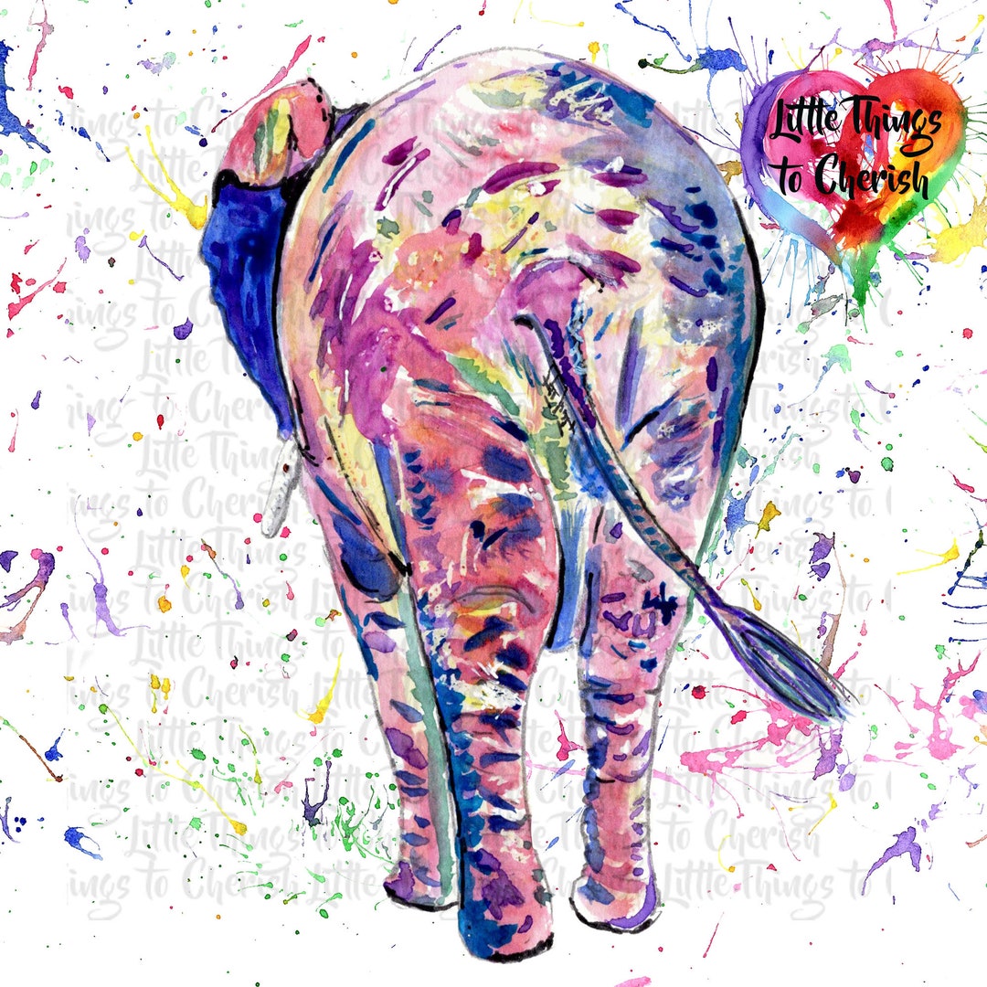 Elephant Rear End Clipart Adult Elephant Graphics Rainbow - Etsy
