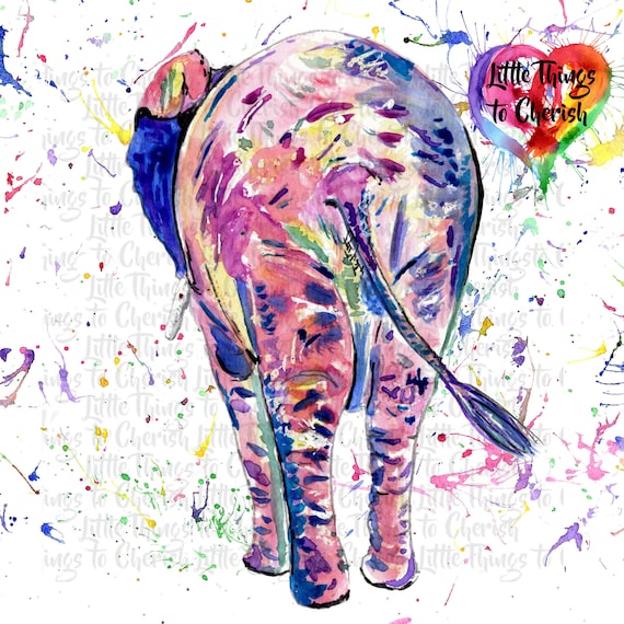 Elephant Rear End Clipart Adult Elephant Graphics Rainbow - Etsy