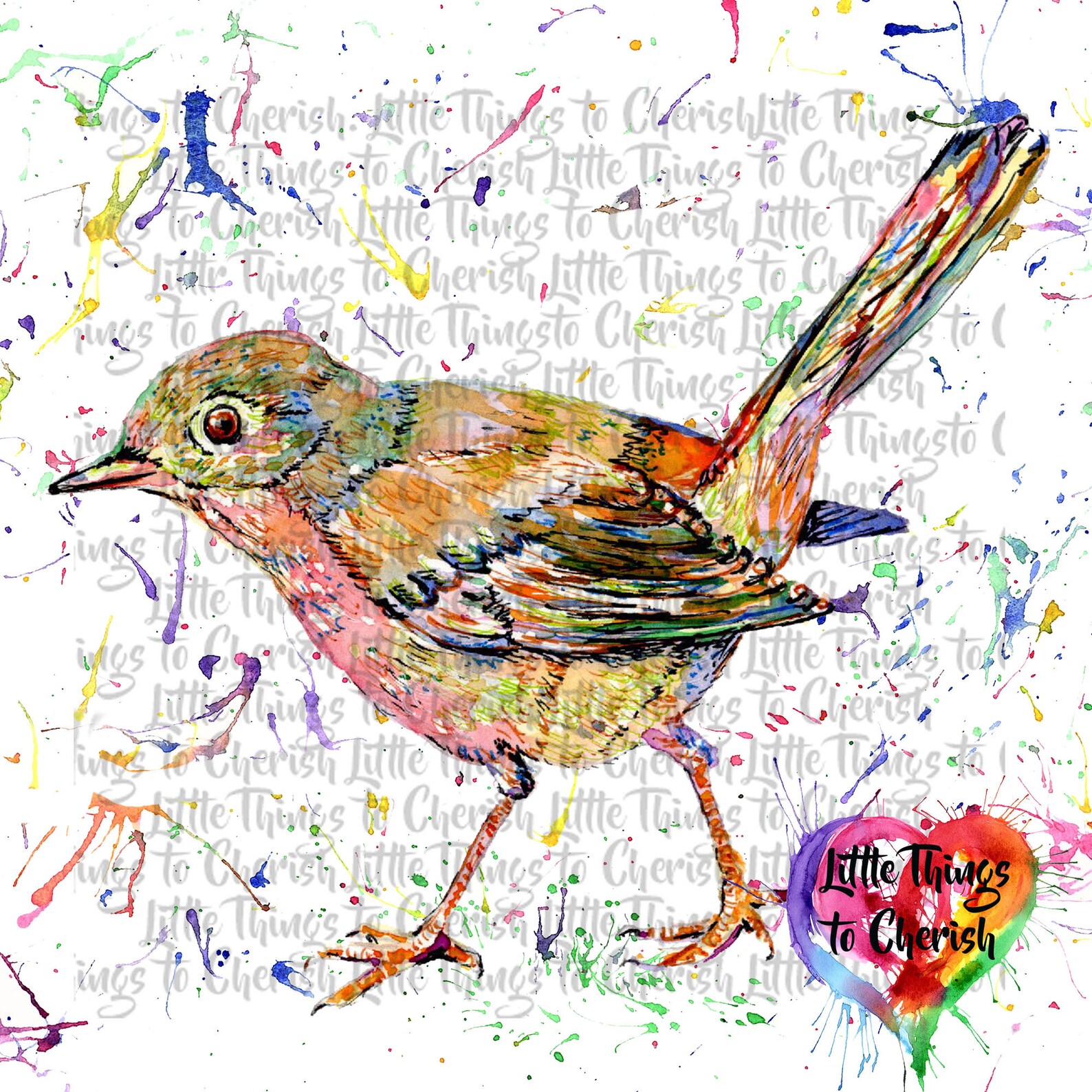 Nightingale Clipart Colourful Bird Graphics Rainbow Garden - Etsy
