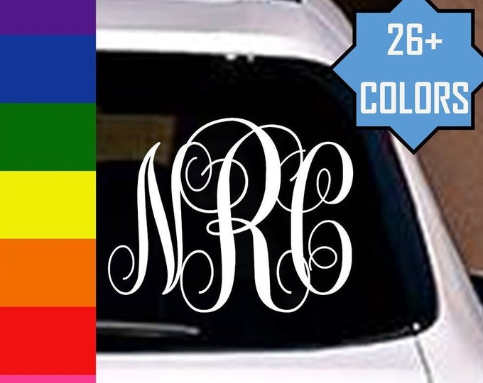 Vine Monogram Vinyl Car Decal Sticker | Monogram Window Sticker ...