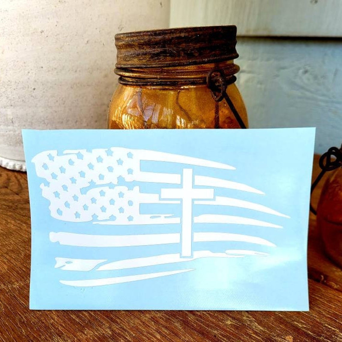Cross Tattered American Flag Vinyl Decal Sticker for Car - Etsy