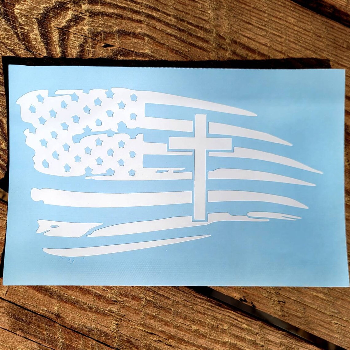 Cross Tattered American Flag Vinyl Decal Sticker for Car - Etsy