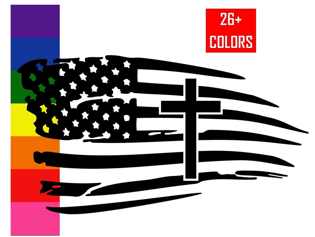 Cross Tattered American Flag Vinyl Decal Sticker for Car, Truck, Laptop ...