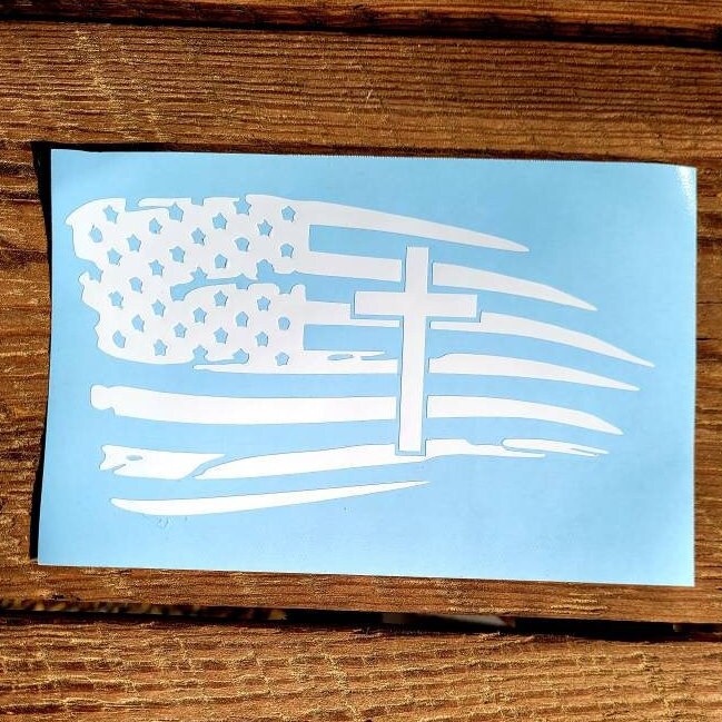 Cross Tattered American Flag Vinyl Decal Sticker for Car - Etsy