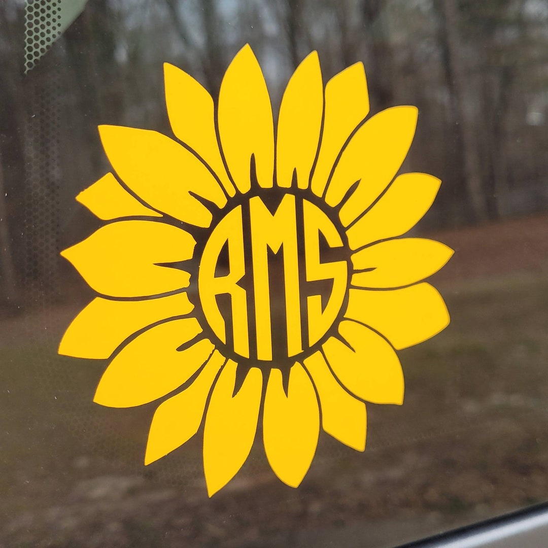 Sunflower Monogram Vinyl Decal, Custom Car Window Sticker - Etsy