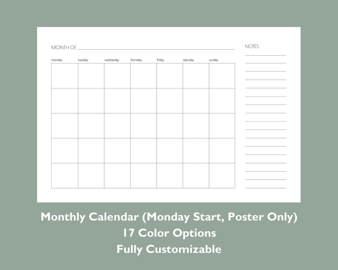 Paper Poster Monthly Wall Calendar Personalized Monthly Calendar ...