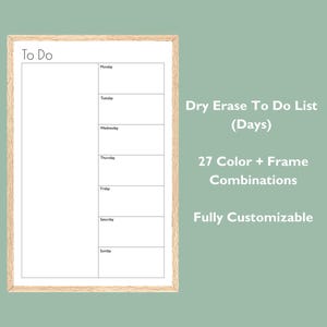 Weekly To-do List Dry Erase Board | 12x18 or 24x36 | Days of the Week ...