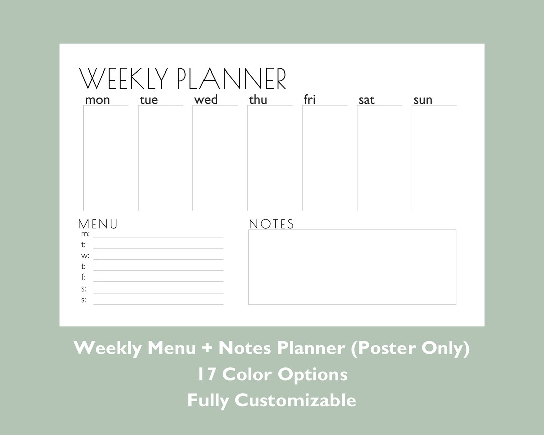 Paper Poster Weekly Planner Customizable Color Options Personalized ...