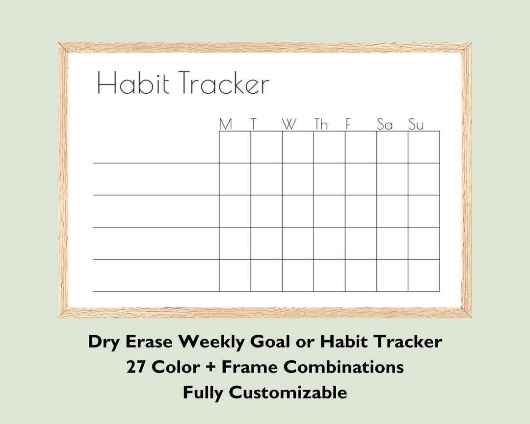 Weekly Goal Tracker Dry Erase Board | 12x18 or 24x36 | Habit Tracker ...