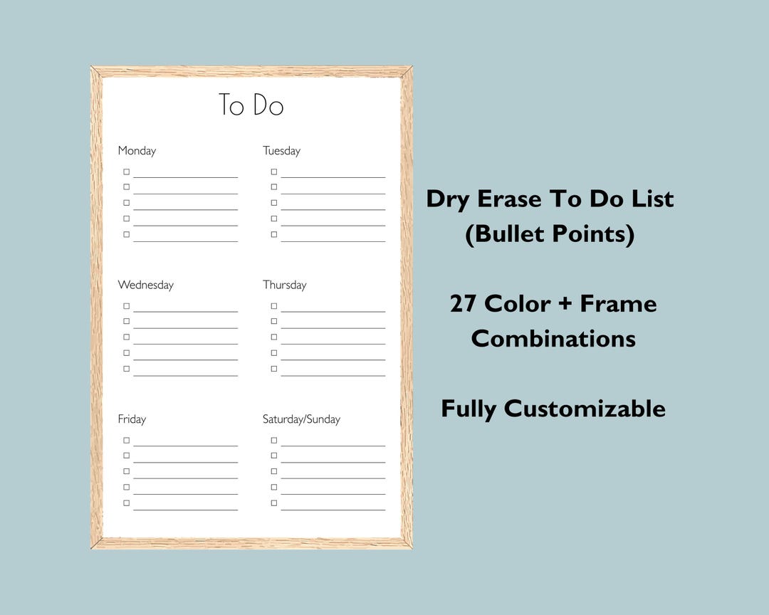 Weekly To-do List Dry Erase Board | 12x18 or 24x36 | Minimalist Bullet ...