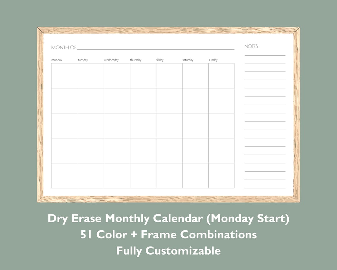 Personalized Monthly Dry Erase Wall Calendar Customizable Color Options ...