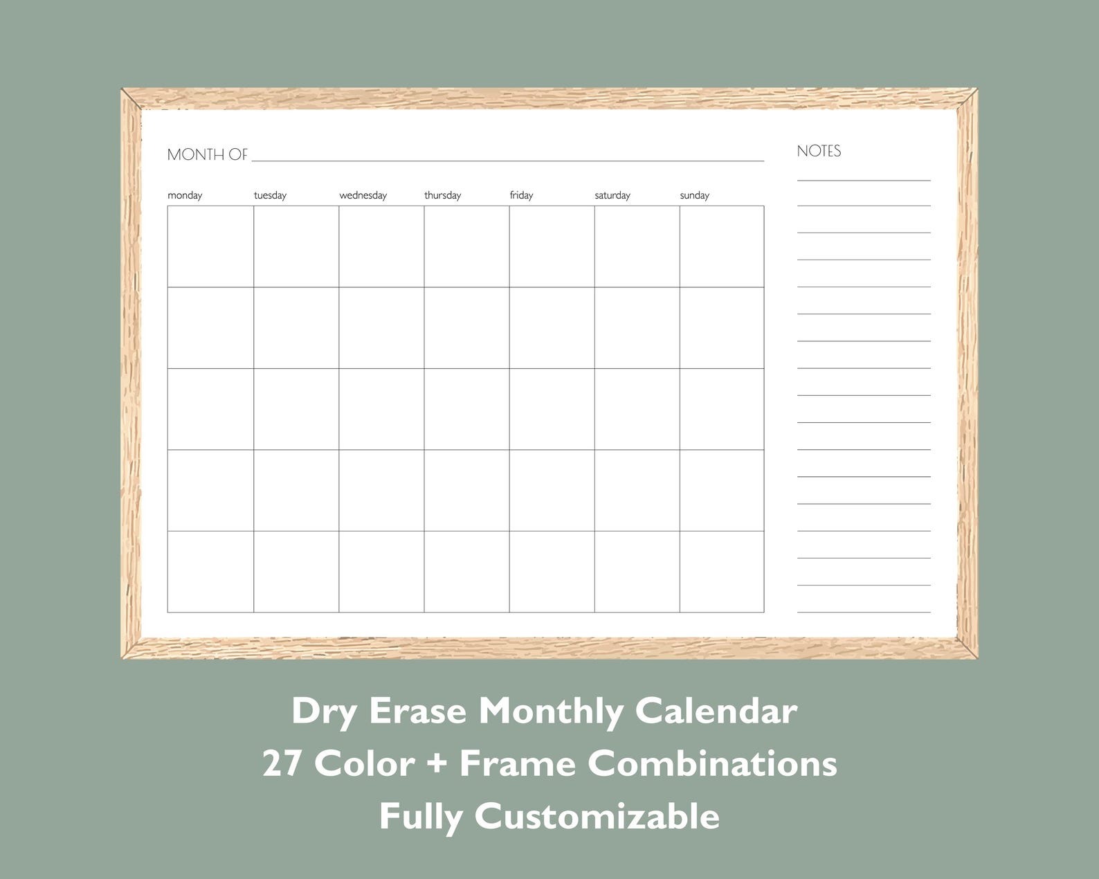 Monthly Dry Erase Wall Calendar | 12x18 or 24x36 | Reusable 1-month ...