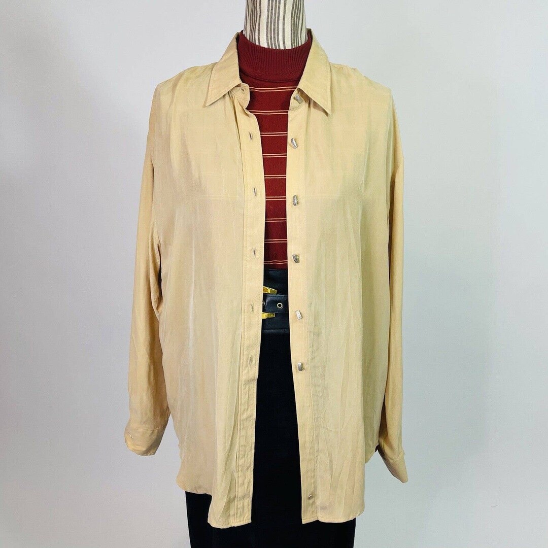 Vintage Beige Western Rodeo Collared Shirt | Long Horn | Silver Buttons ...