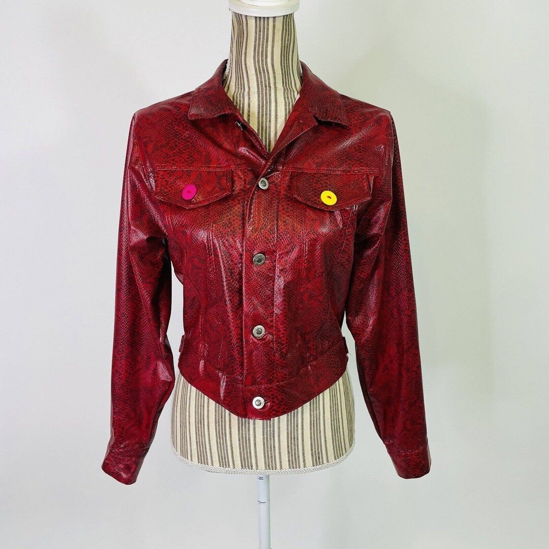 Vintage Liquid Red Snake Cropped Jacket | 90s | 1990s | Medium | Womens ...