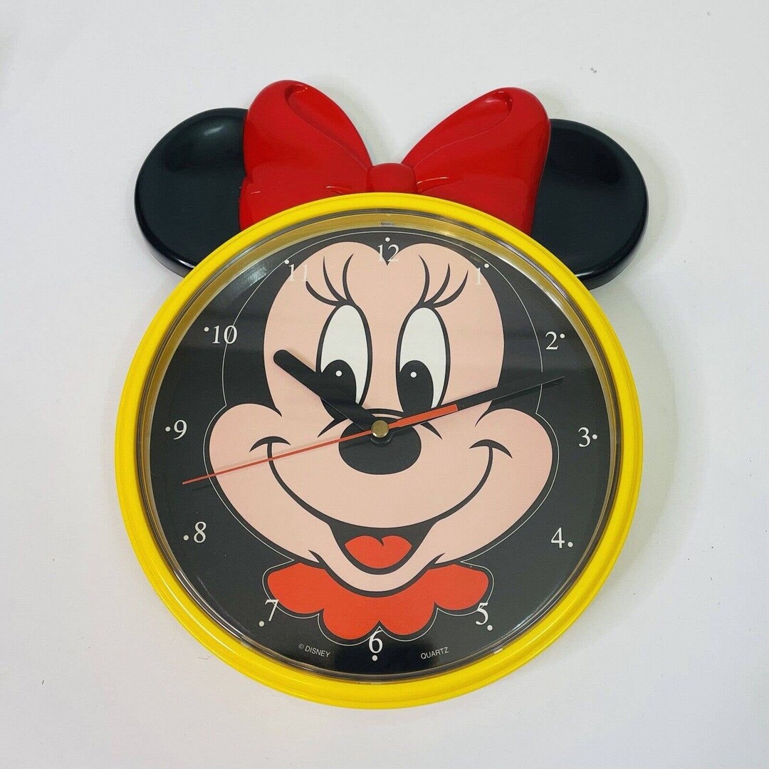 Vintage Minnie Mouse Time Works Wall Clock | 90s | W/ Box | Yellow ...