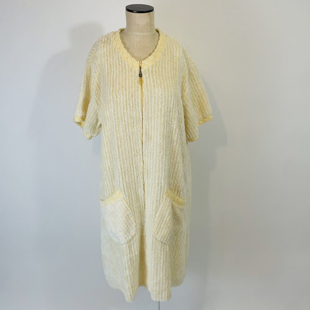 Vintage Terry Cloth Dress Robe Womens Size Large Yellow Striped Spa ...