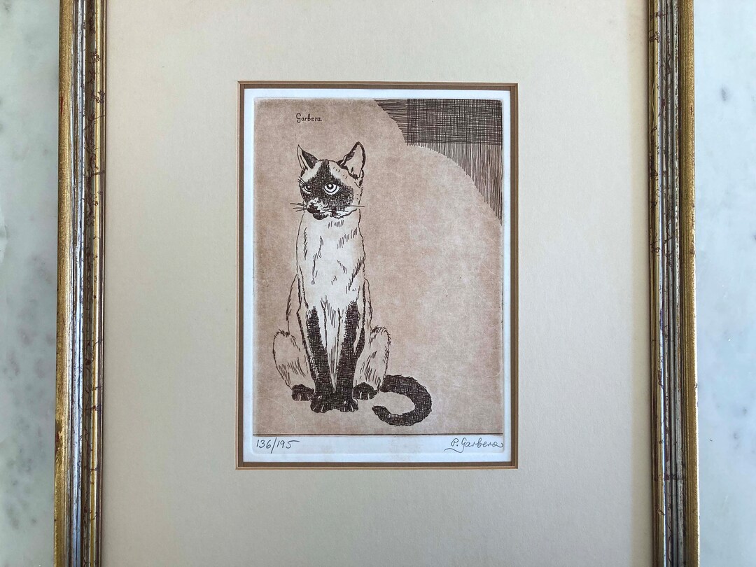 Original Vintage Etching Print of a Siamese Cat by B. - Etsy
