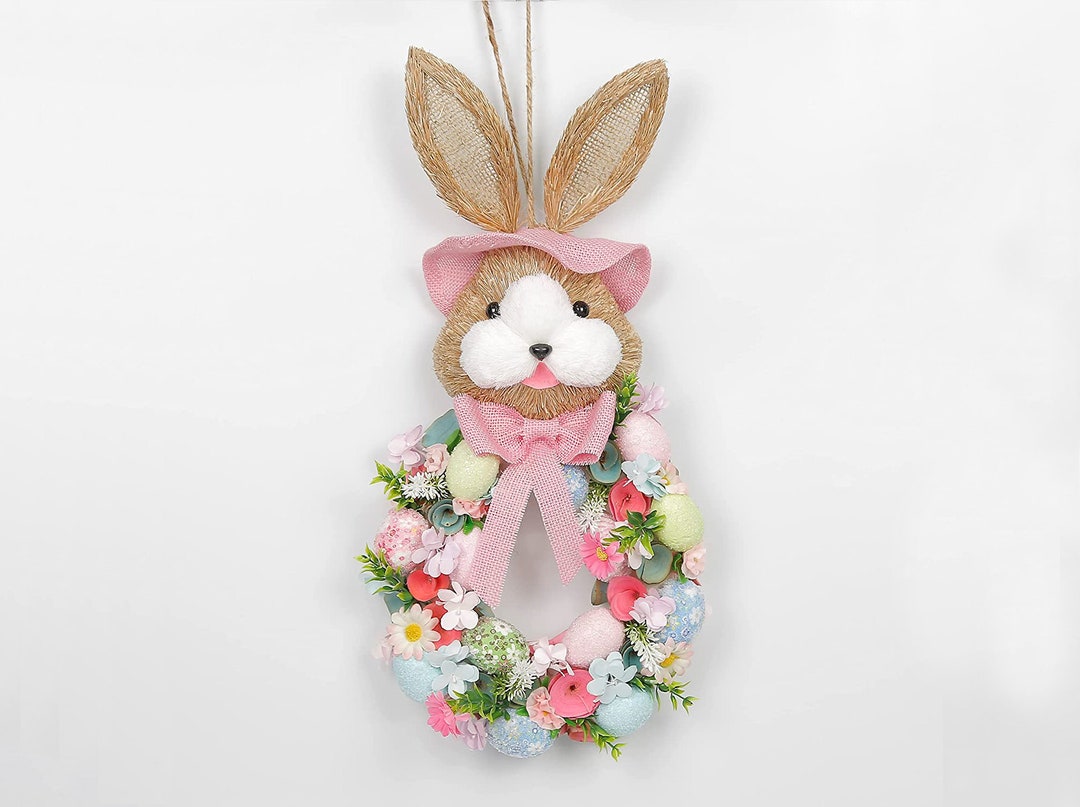 Easter Bunny Shaped Wreath Mixed Flowers and Green Leaves With Eggs for ...