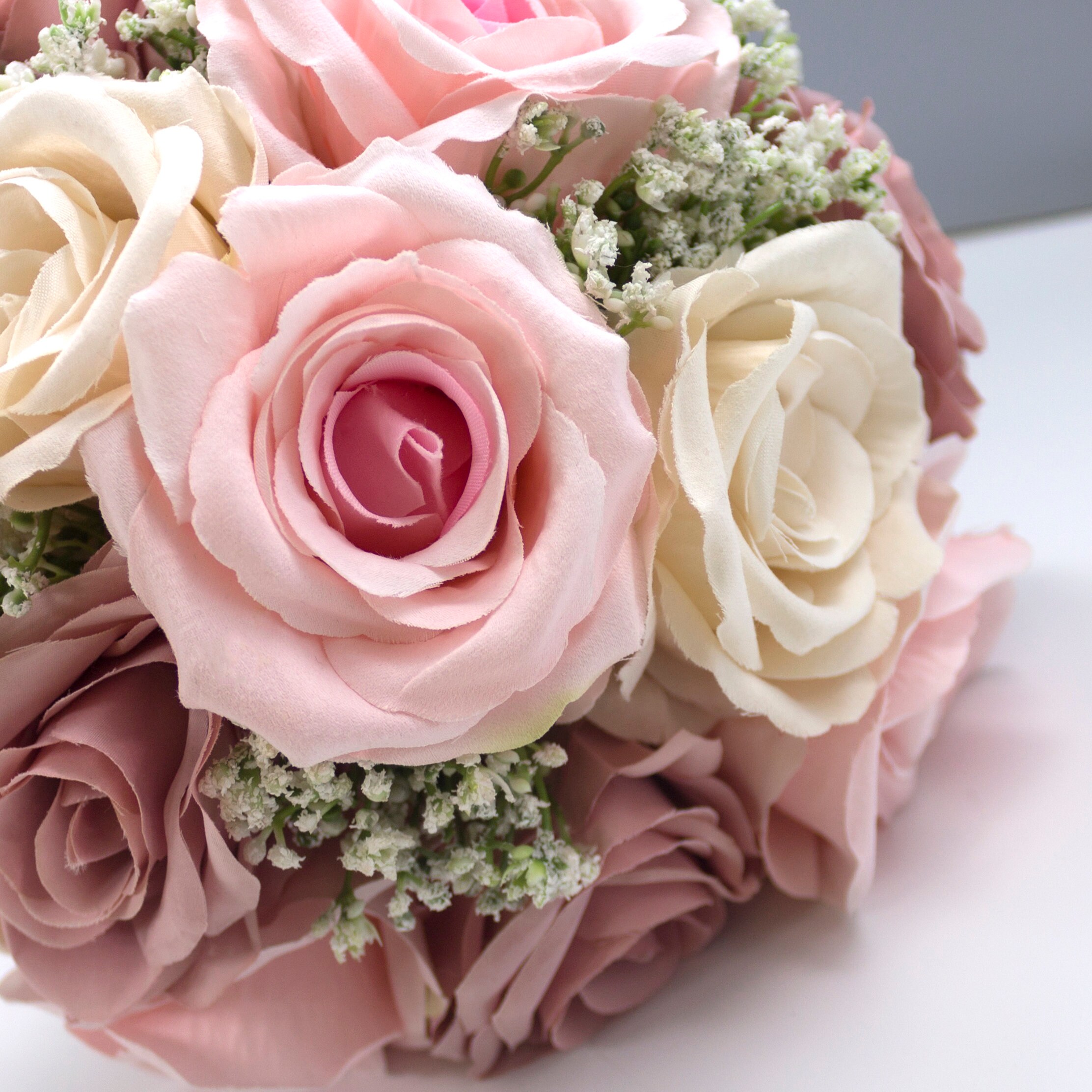 9 Inches Dusty Pink Champagne Roses Real Touch Babybreath - Etsy