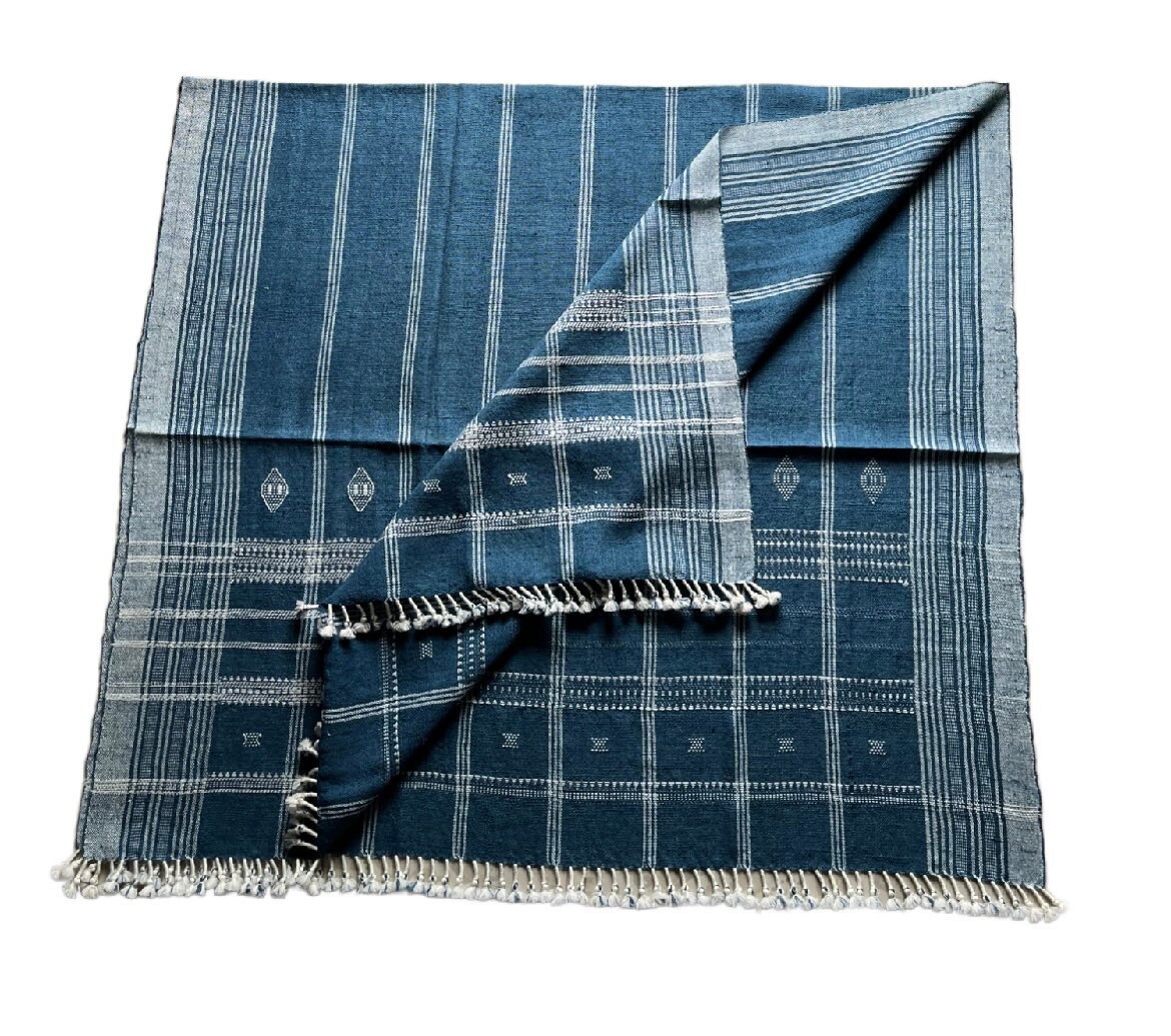 HANSHU Bhujodi Wool Throw Indian Wool Blanket Indigo Wool Throw - Etsy