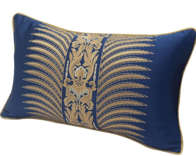 Lumbar Pillow, Embroidered Cushion,decorative Pillows, Blue Throw ...