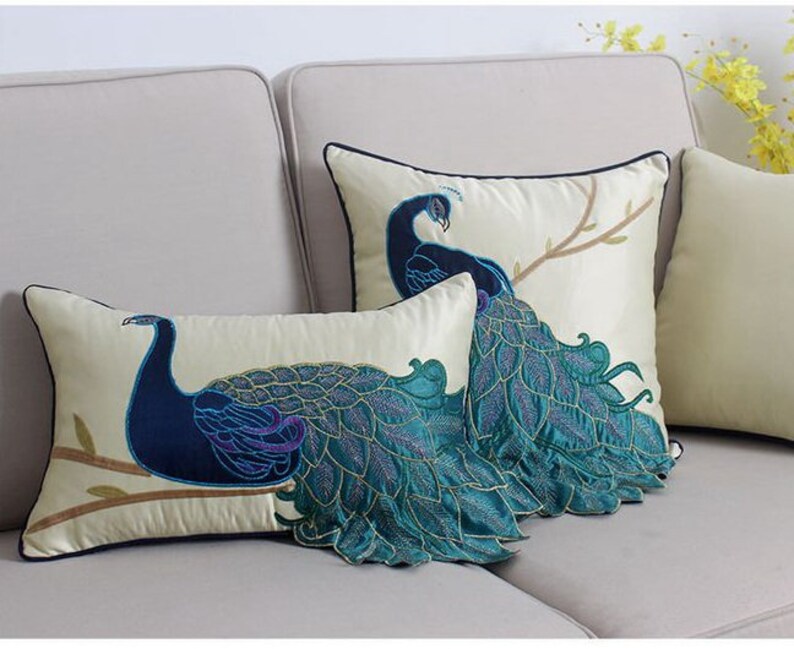 Throw Pillows Peacock Pillow Embroidered Pillow Bird - Etsy