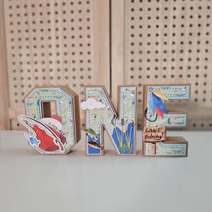 Gone Fishing 3D Letter - 1st Birthday Party Decor, Handmade, Cardstock ...