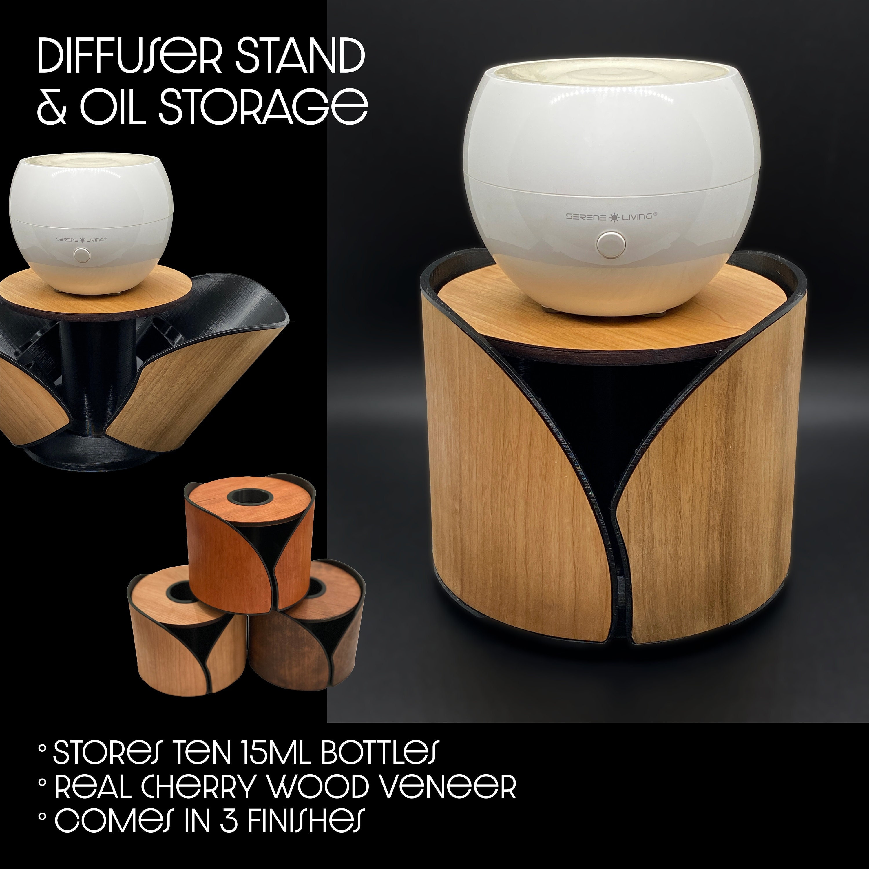 Essential Oil Diffuser Stand Storage - Wood - 3D Printed - Modern - EO ...