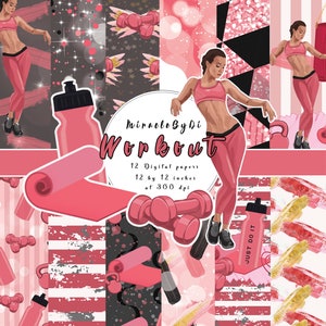 Fitness Digital Paper, Fitness Girl Digital Paper Pack Gym,gym Papers ...