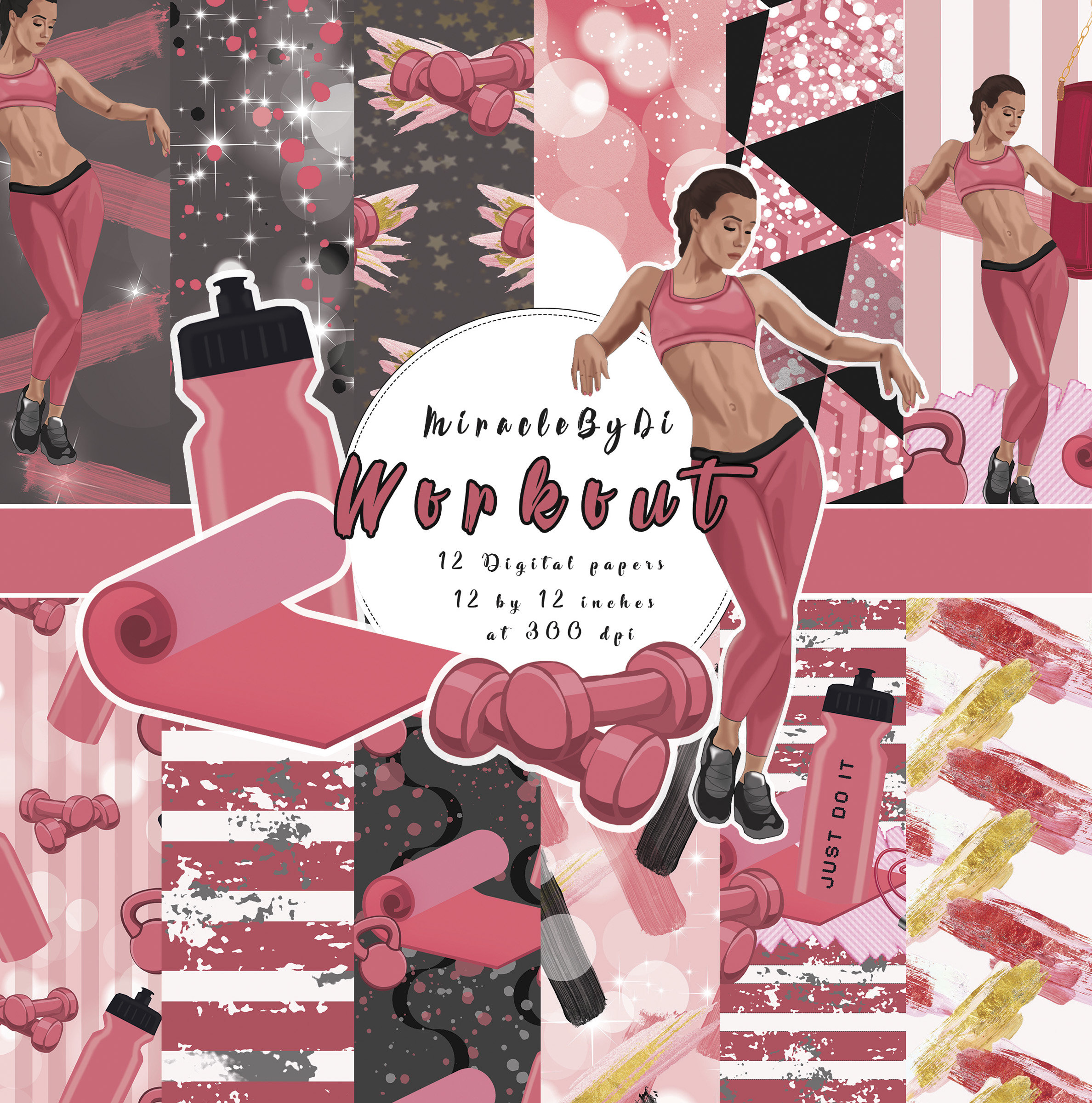 Fitness Digital Paper Fitness Girl Digital Paper Pack Gymgym | Etsy