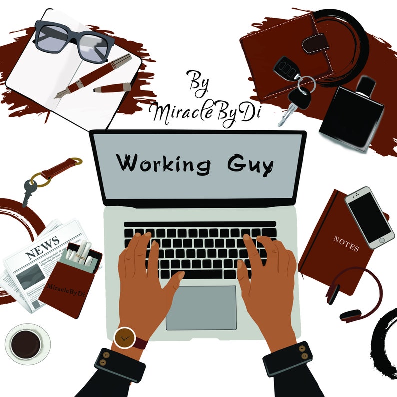 Working Men Planner Clipart, Gentleman , Laptop, Notebook, Flat Lay ...