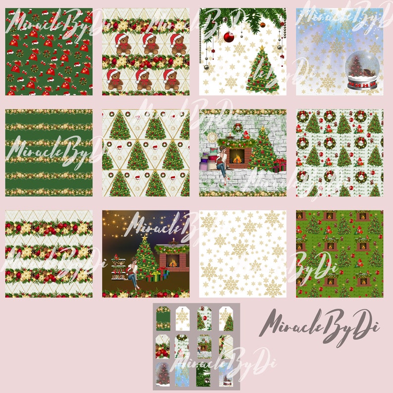 Christmas Digital Paper Pack, Christmas Digital Paper, Gifts, Gold ...