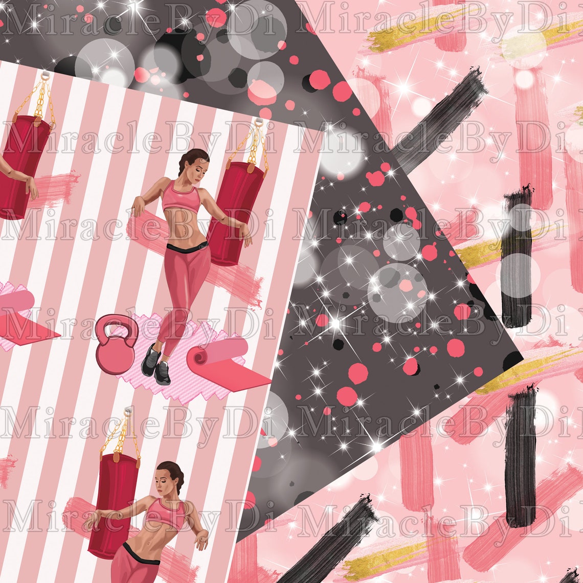 Fitness Digital Paper, Fitness Girl Digital Paper Pack Gym,gym Papers ...