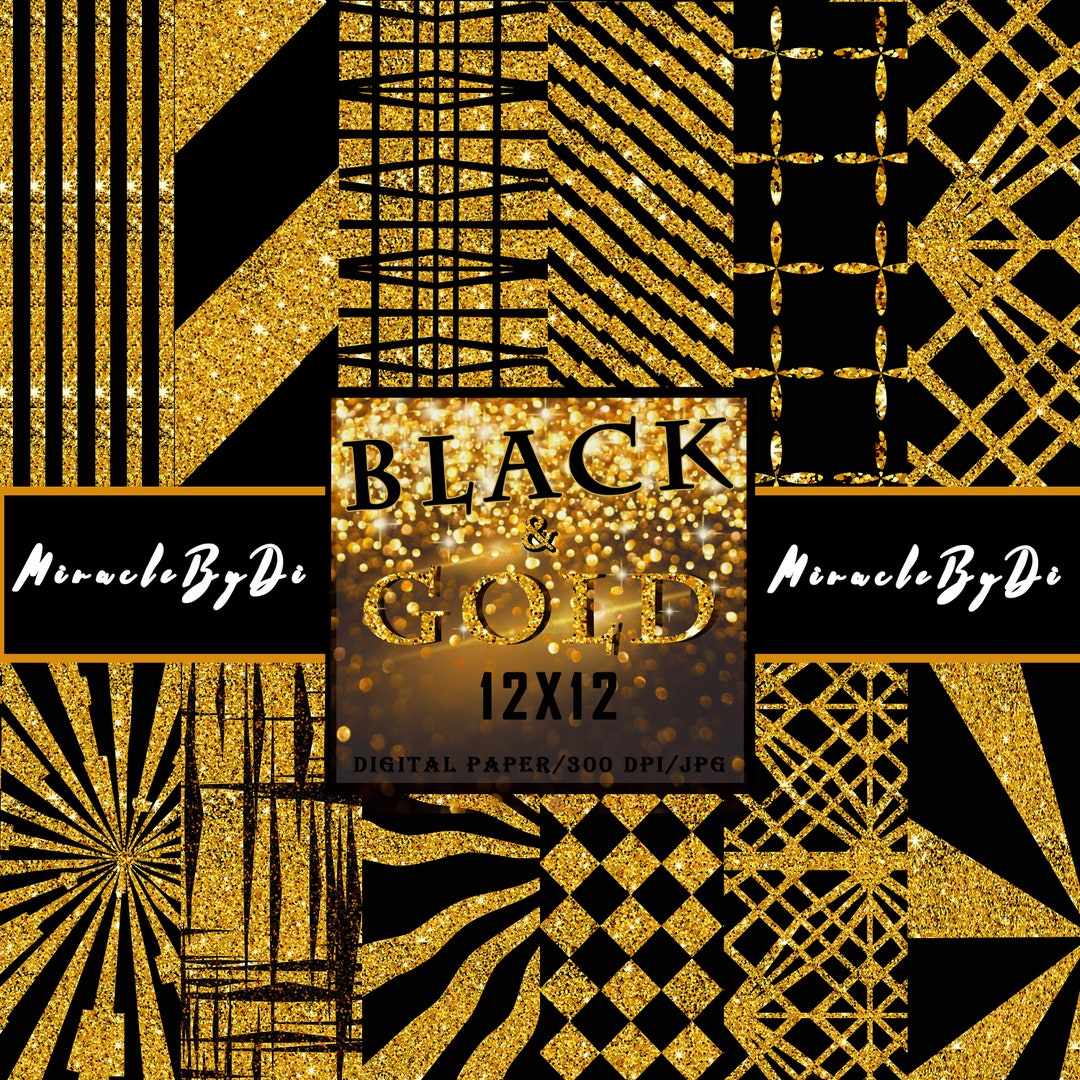 Black and Gold Digital Paper - Etsy